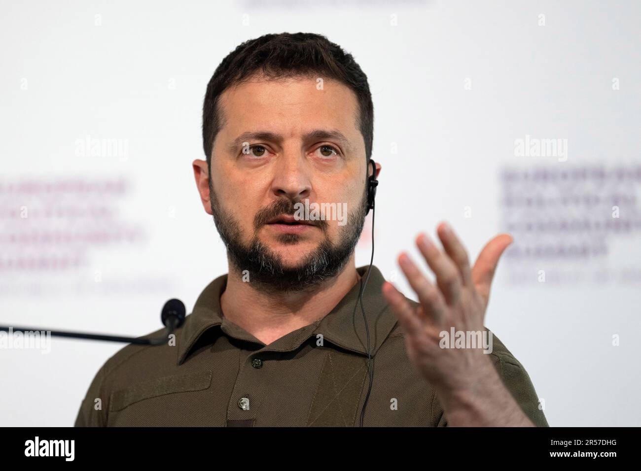 Ukraine's President, Volodymyr Zelenskyy speaks during a press ...