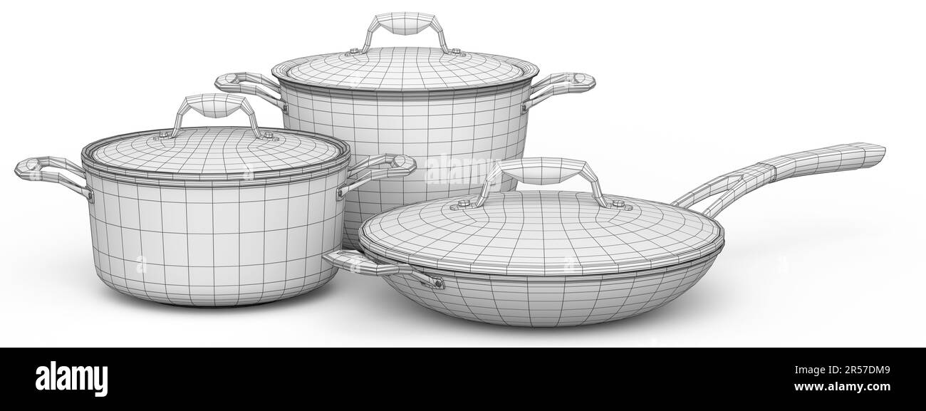 Set of stainless steel stewpot, frying pan and chrome plated cookware ...