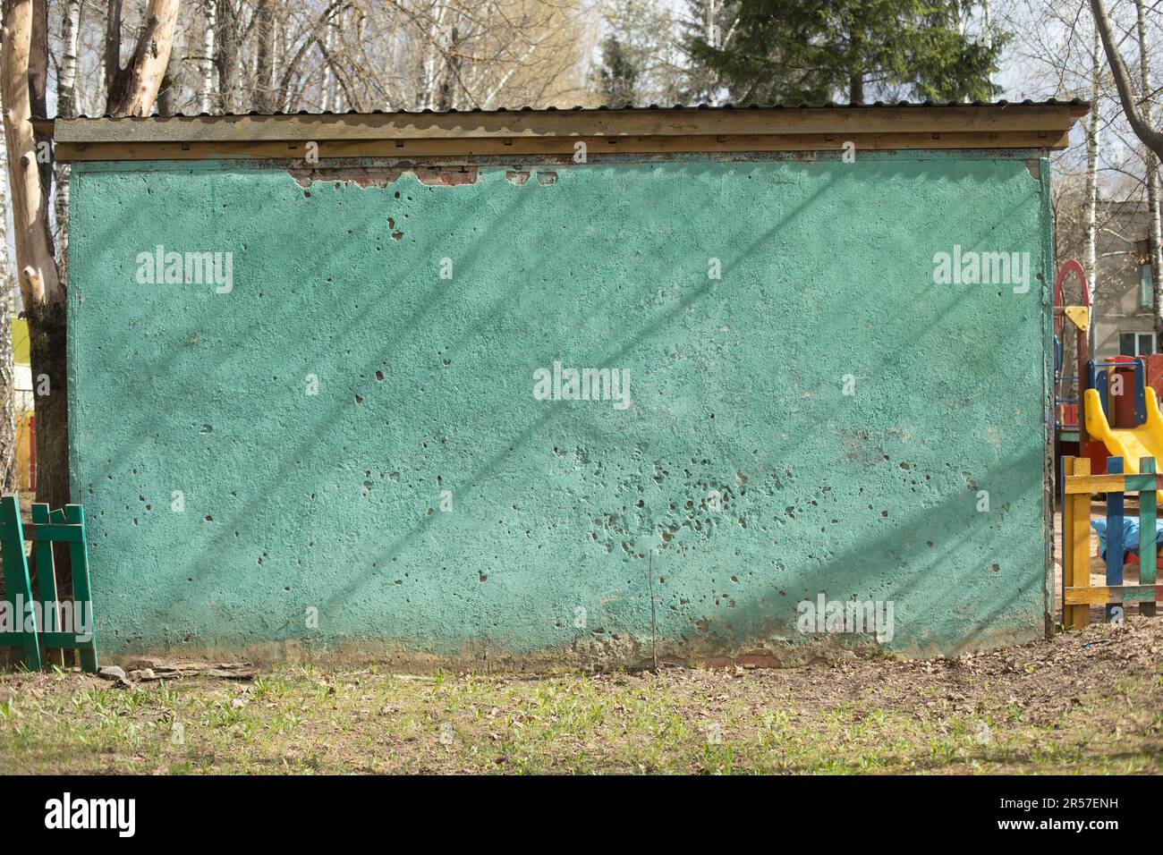 Wall without windows. Green building. Simple architecture. Construction ...