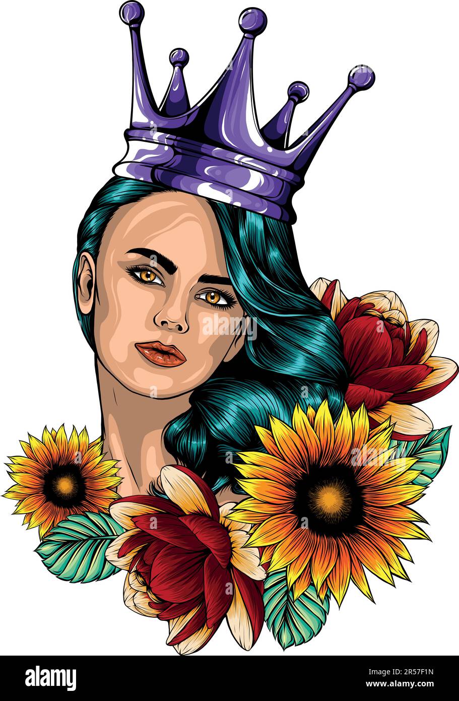illustration of queen head with flower Stock Vector Image & Art - Alamy