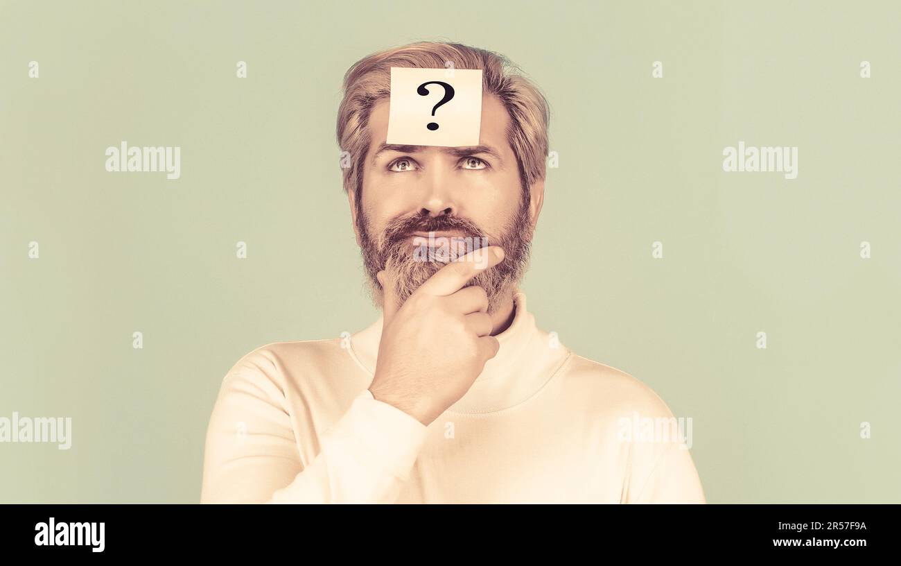 Paper notes with question marks. Beard man question mark in head ...