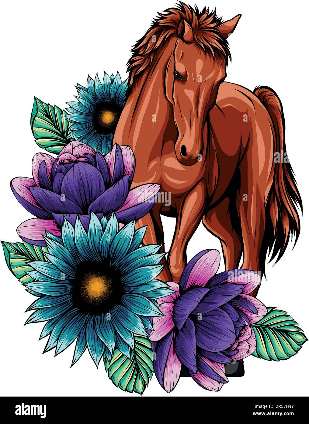 Horse with flowers portrait Cut Out Stock Images & Pictures - Alamy