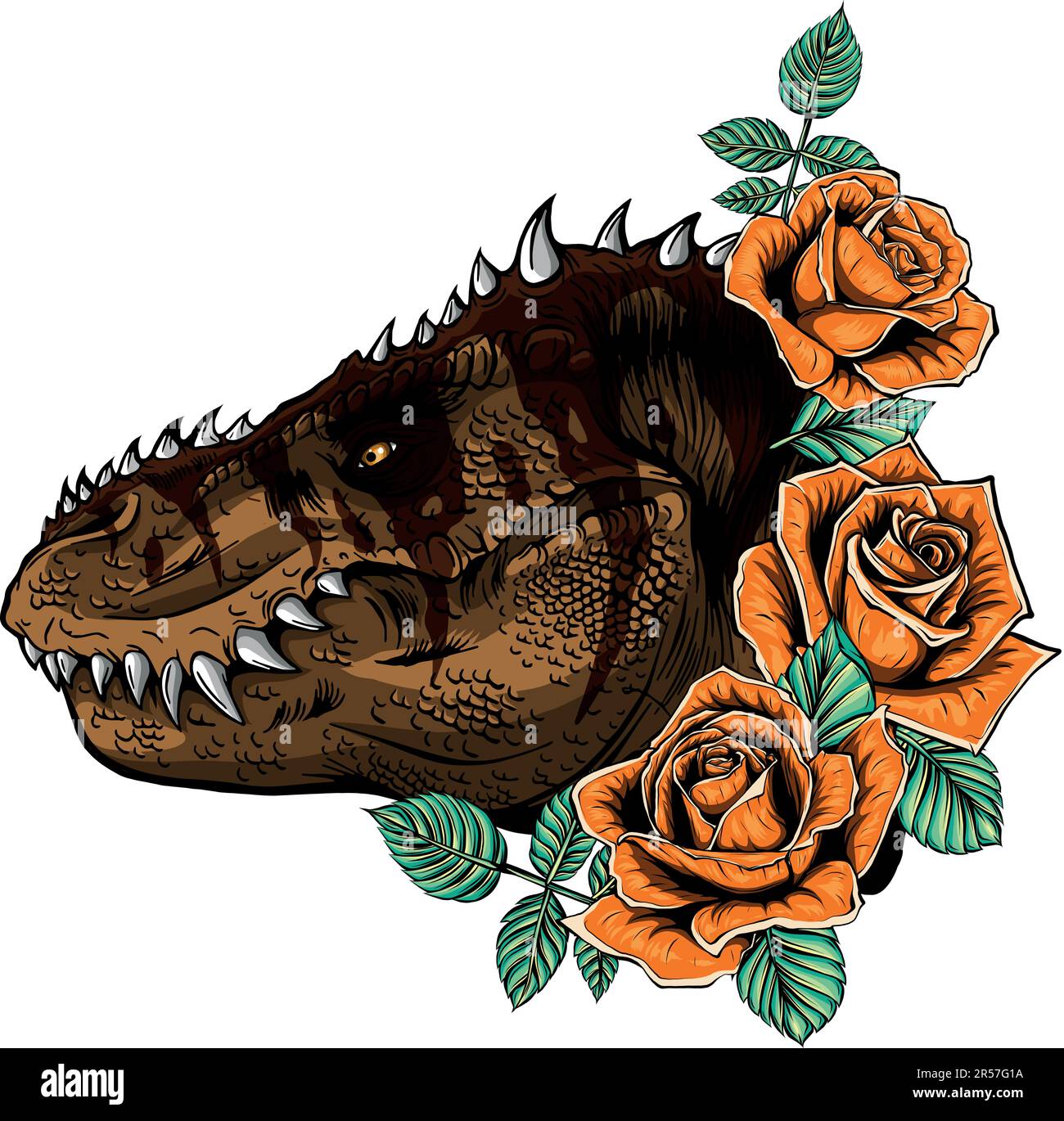Dinosaurus tyrannosaurus rex head. Dinosaur and roses frame Stock Vector Image & Art - Alamy