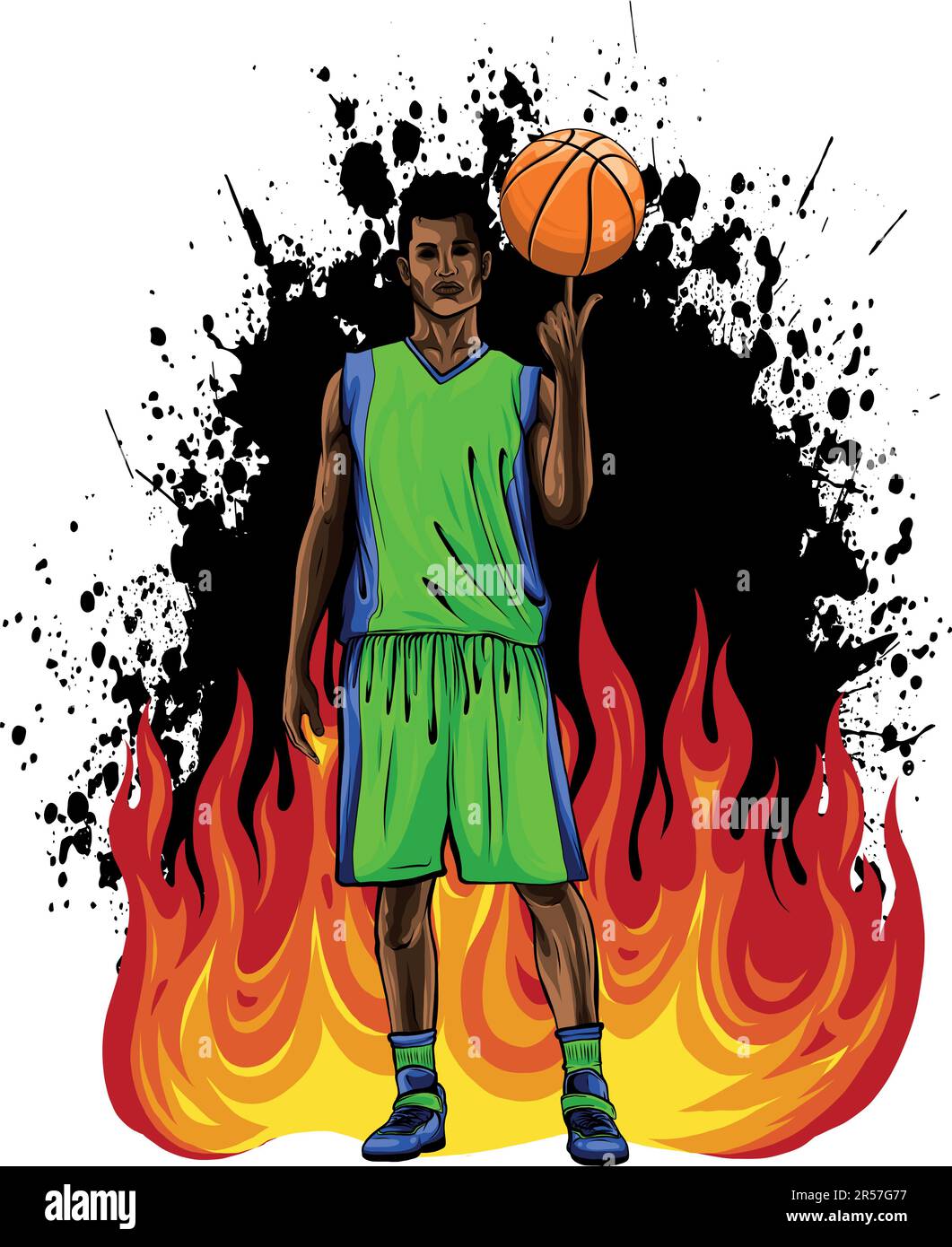 vector illustration of Basketball player with flames Stock Vector Image ...