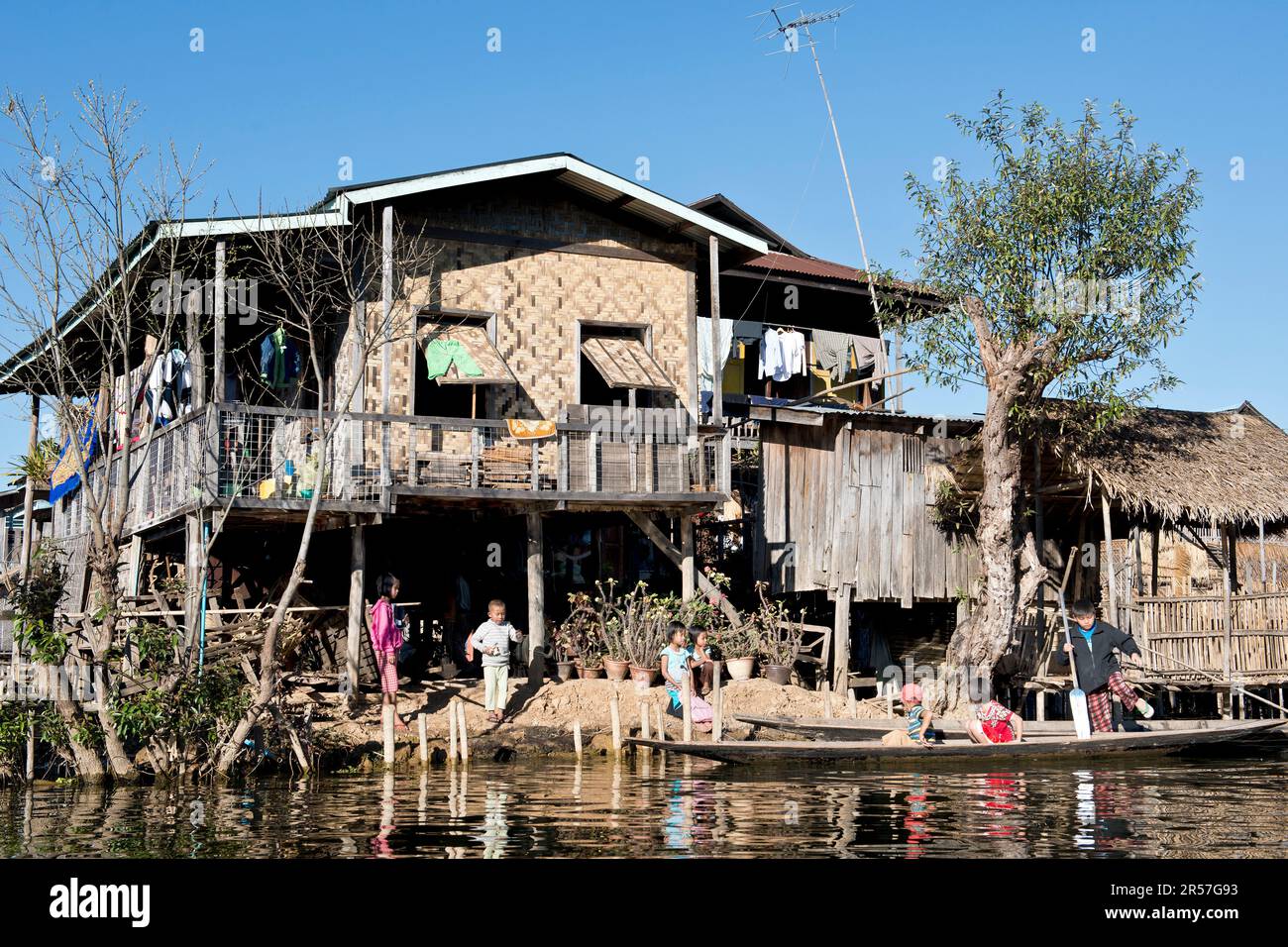 Myanmar. Inle lake. Traditional house on stilts Stock Photo - Alamy