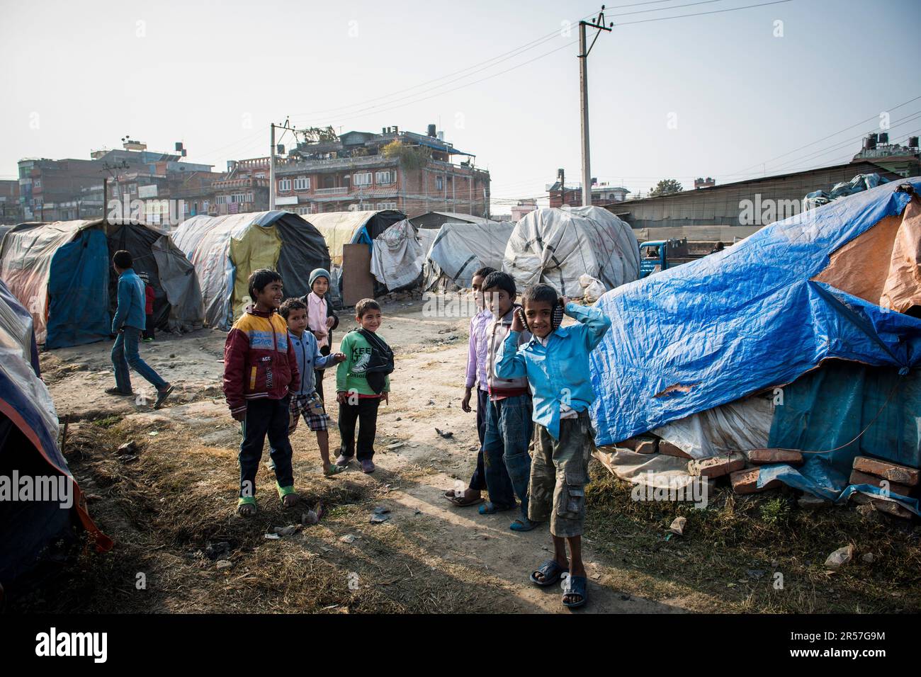 Nepal. Kathmandu.one year after the earthquake. Chhuchmepati refugee ...