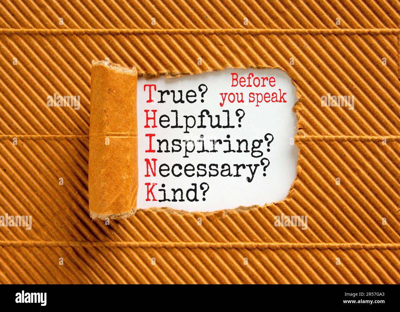 Think before you speak symbol. Concept words Think before you speak true helpful inspiring ...