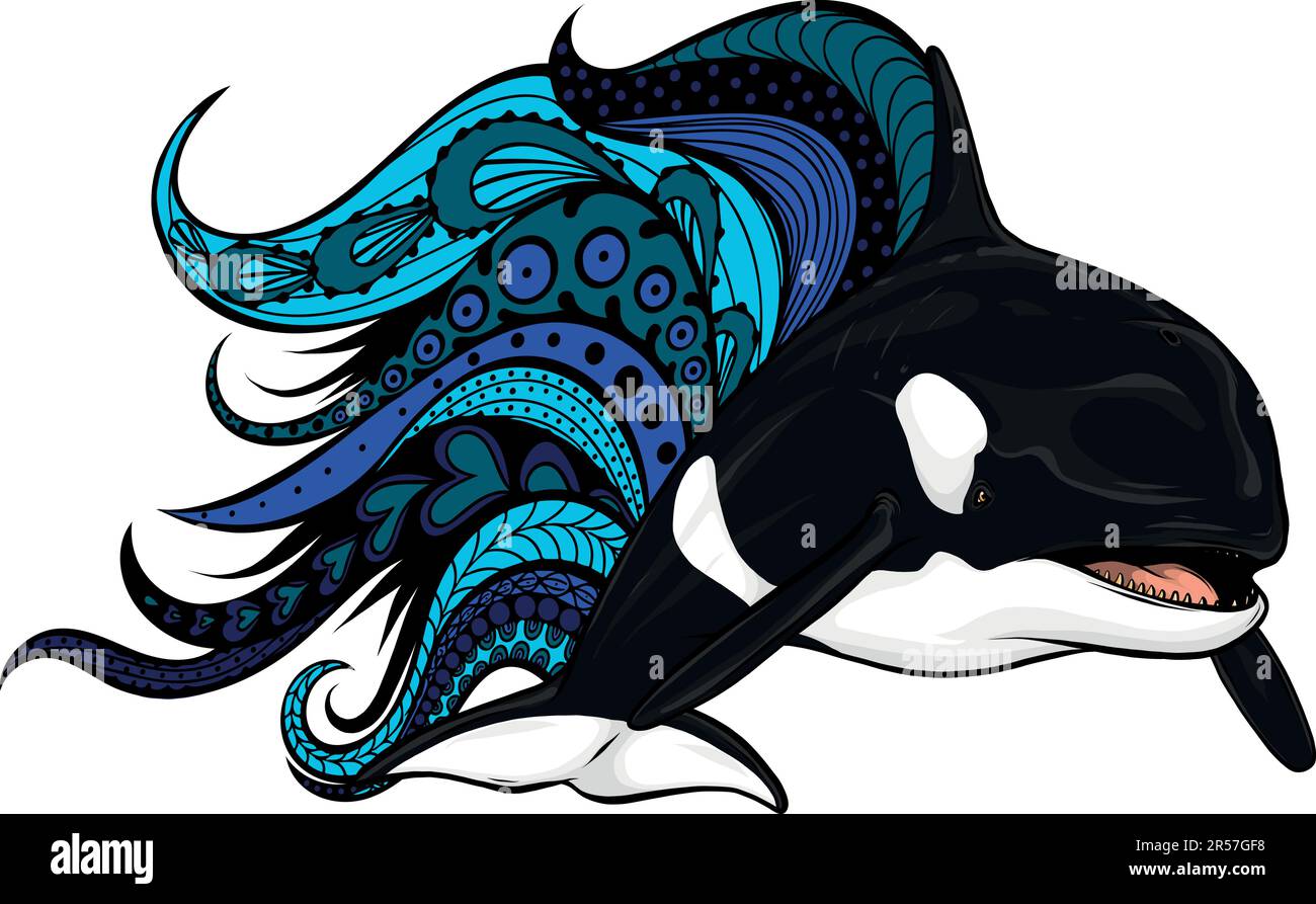 Vector illustration of Killer whale with mandala ornament Stock Vector ...