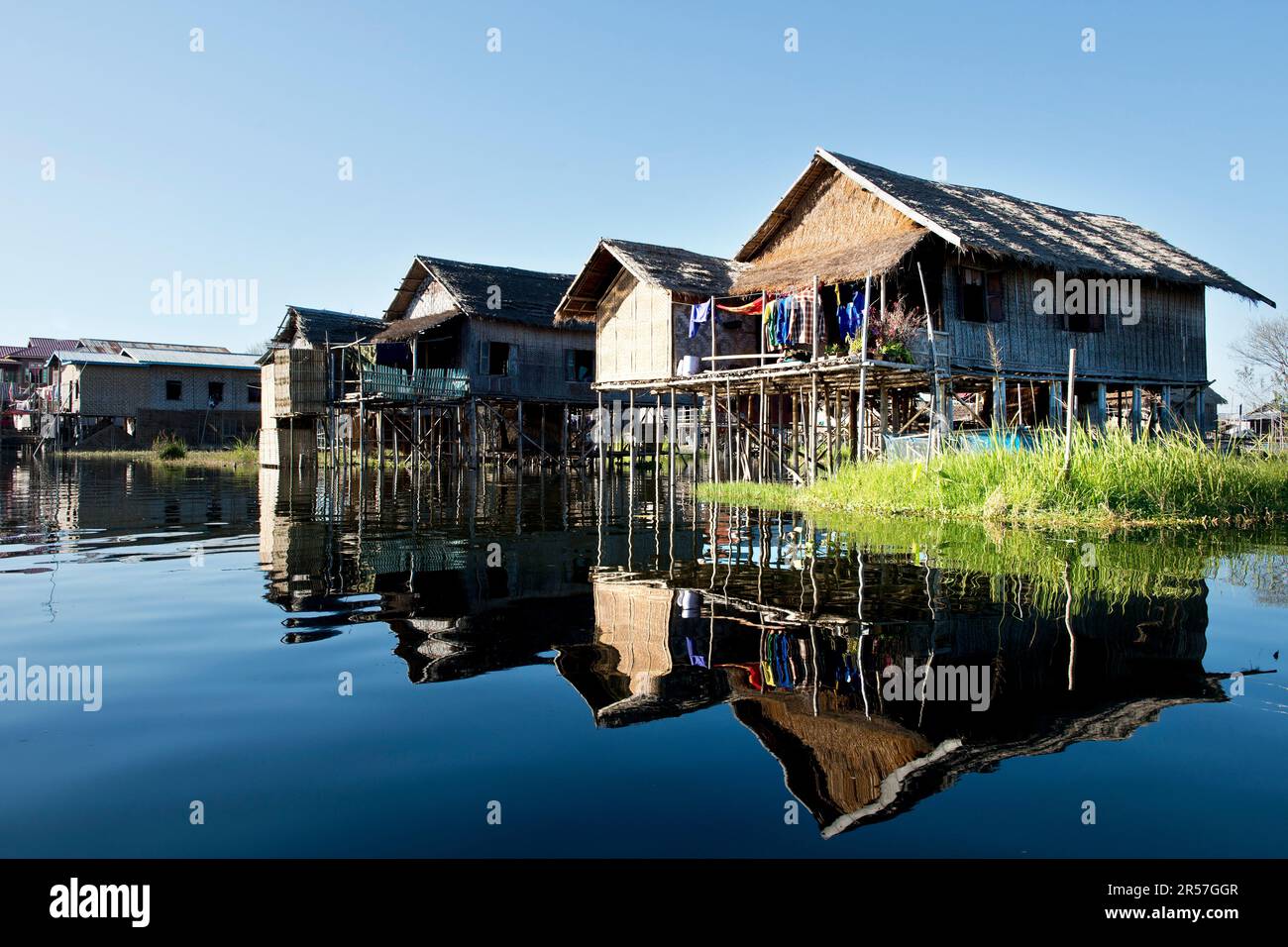 Myanmar. Inle lake. Traditional house on stilts Stock Photo - Alamy