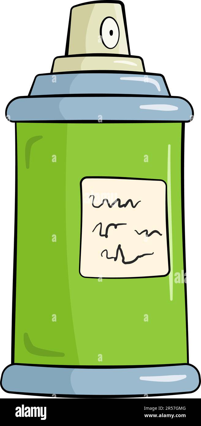Green spray can with label. Cartoon. Vector illustration Stock Vector ...