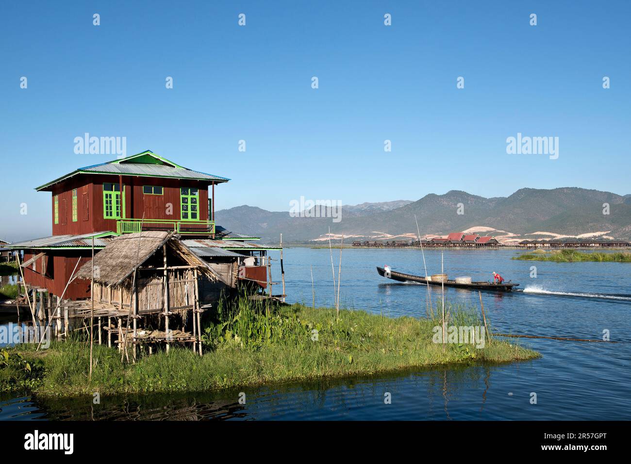 Myanmar. Inle lake. Traditional house on stilts Stock Photo - Alamy
