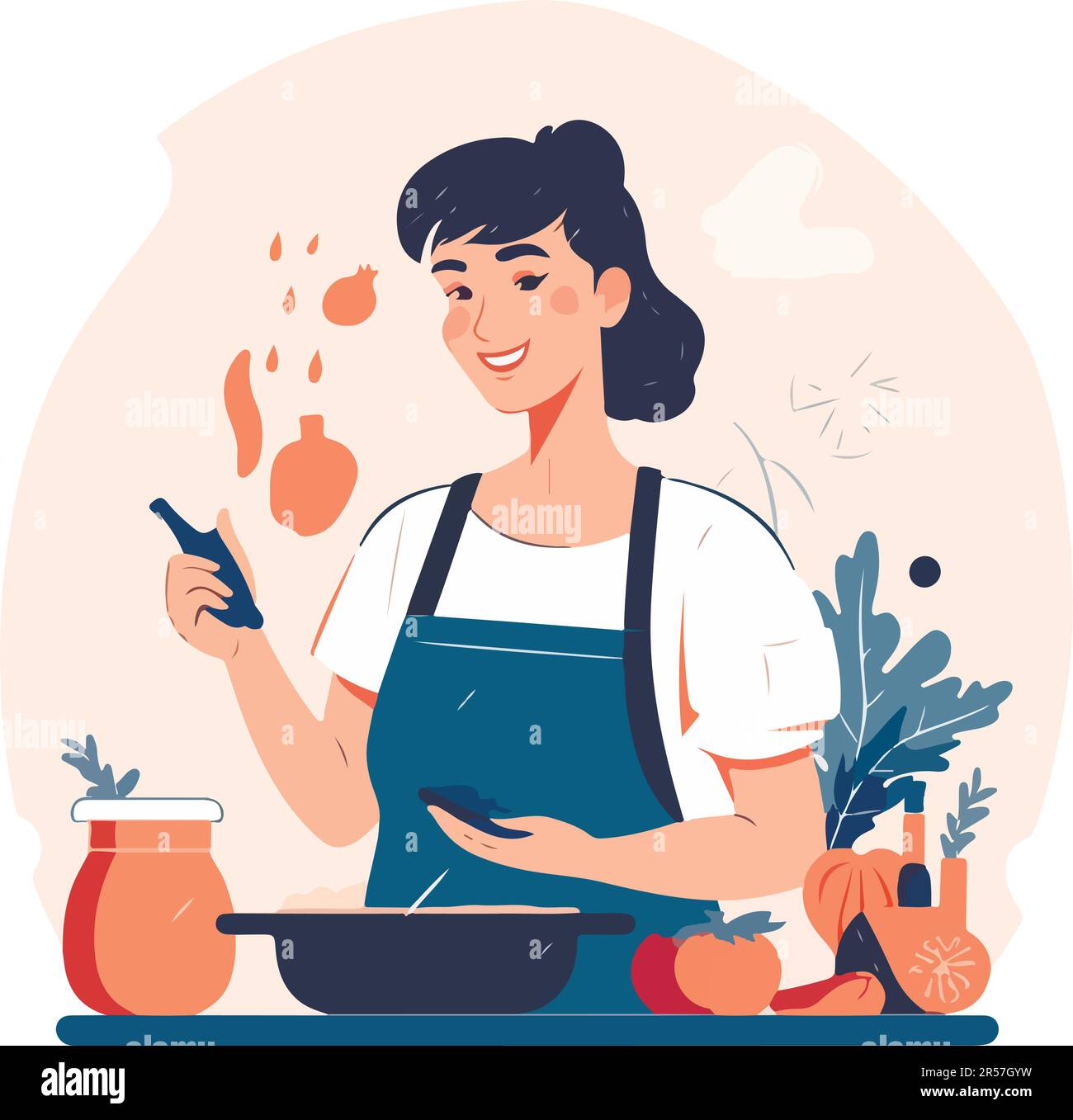 Young Woman Cooking Cartoon