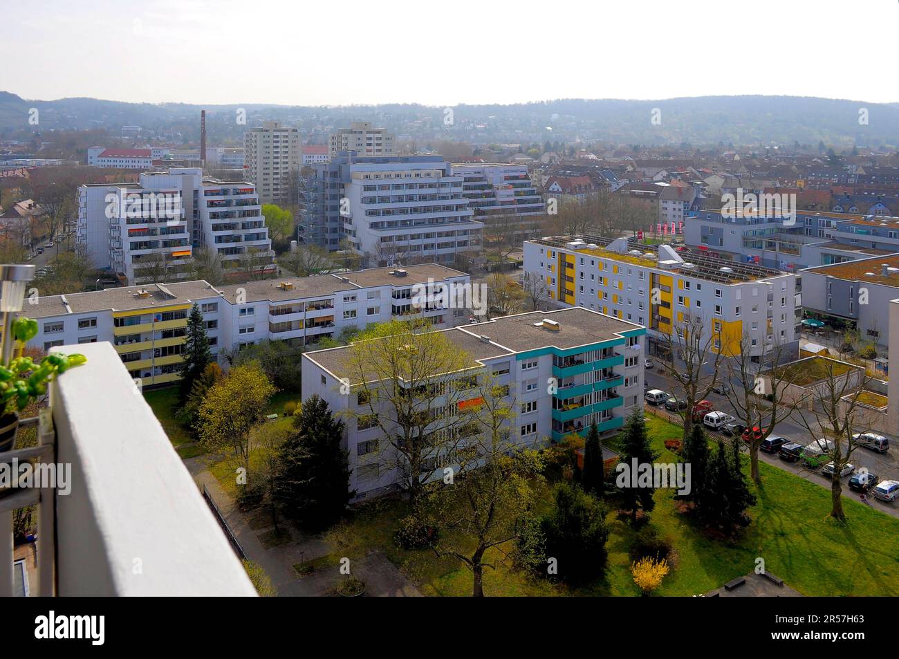 Karlsruhe, Durlach, view from 14th floor, balcony, apartment block ...
