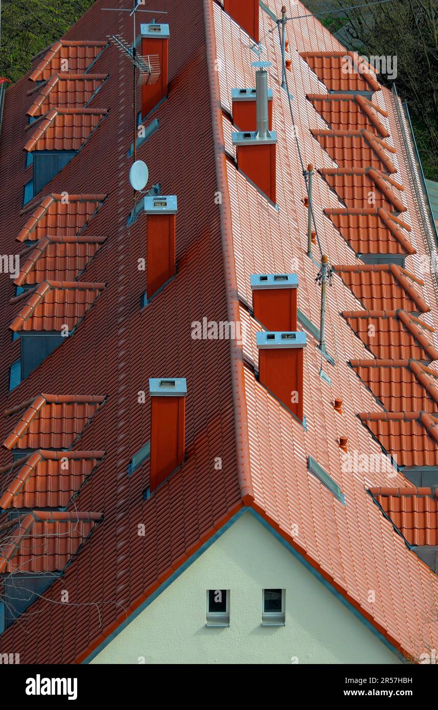 Karlsruhe, Durlach, apartment house with red tiled roof, dormer windows ...