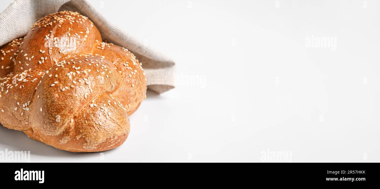 Traditional challah bread on white background. Banner for design Stock ...