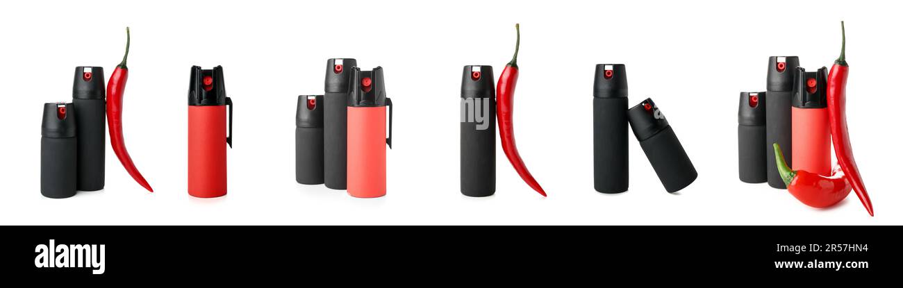 Set of sprays with chili peppers on white background Stock Photo - Alamy