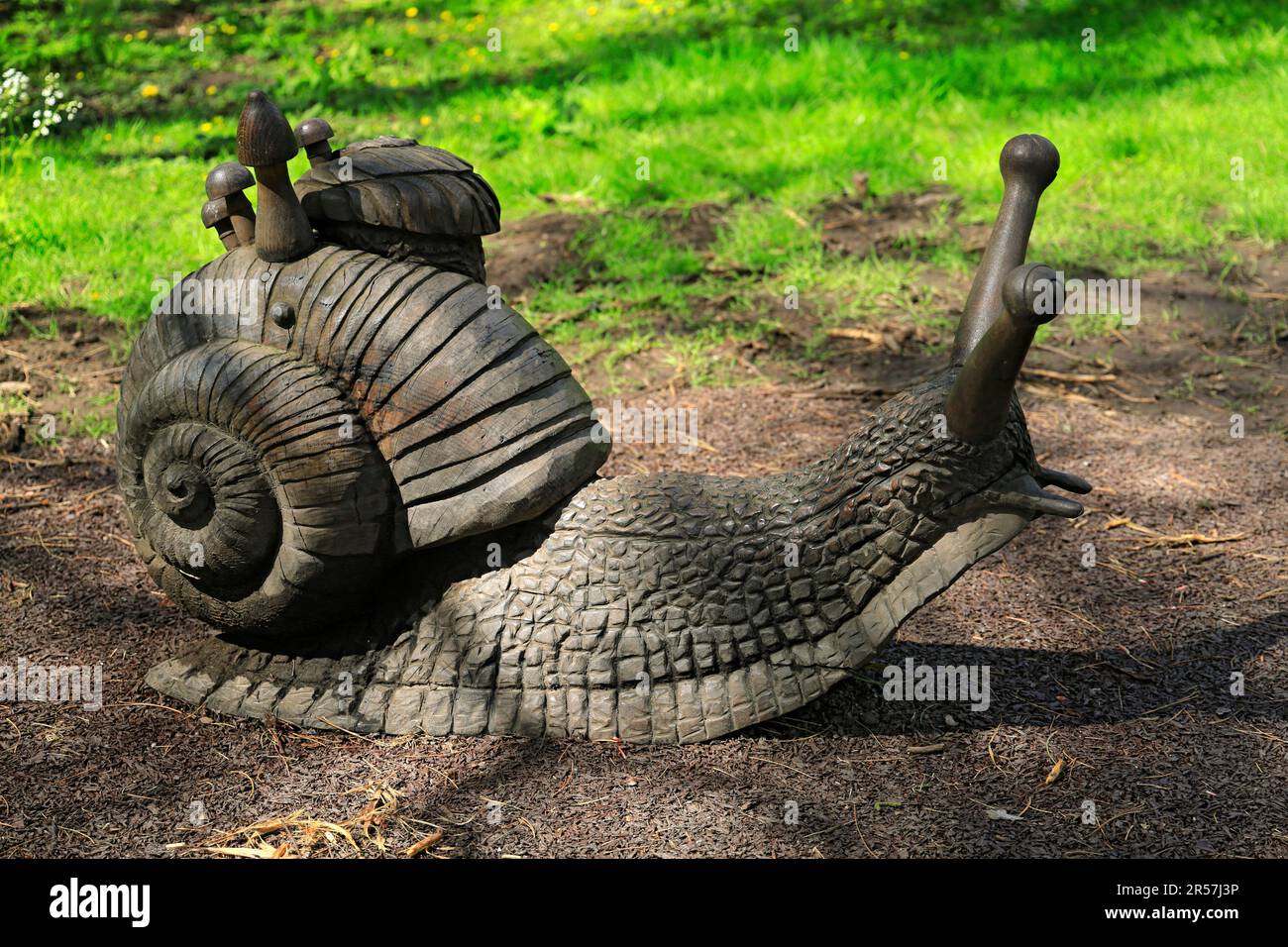 Giant wooden snail sculpture, the Arboretum, Bute Park, Cardiff Stock ...