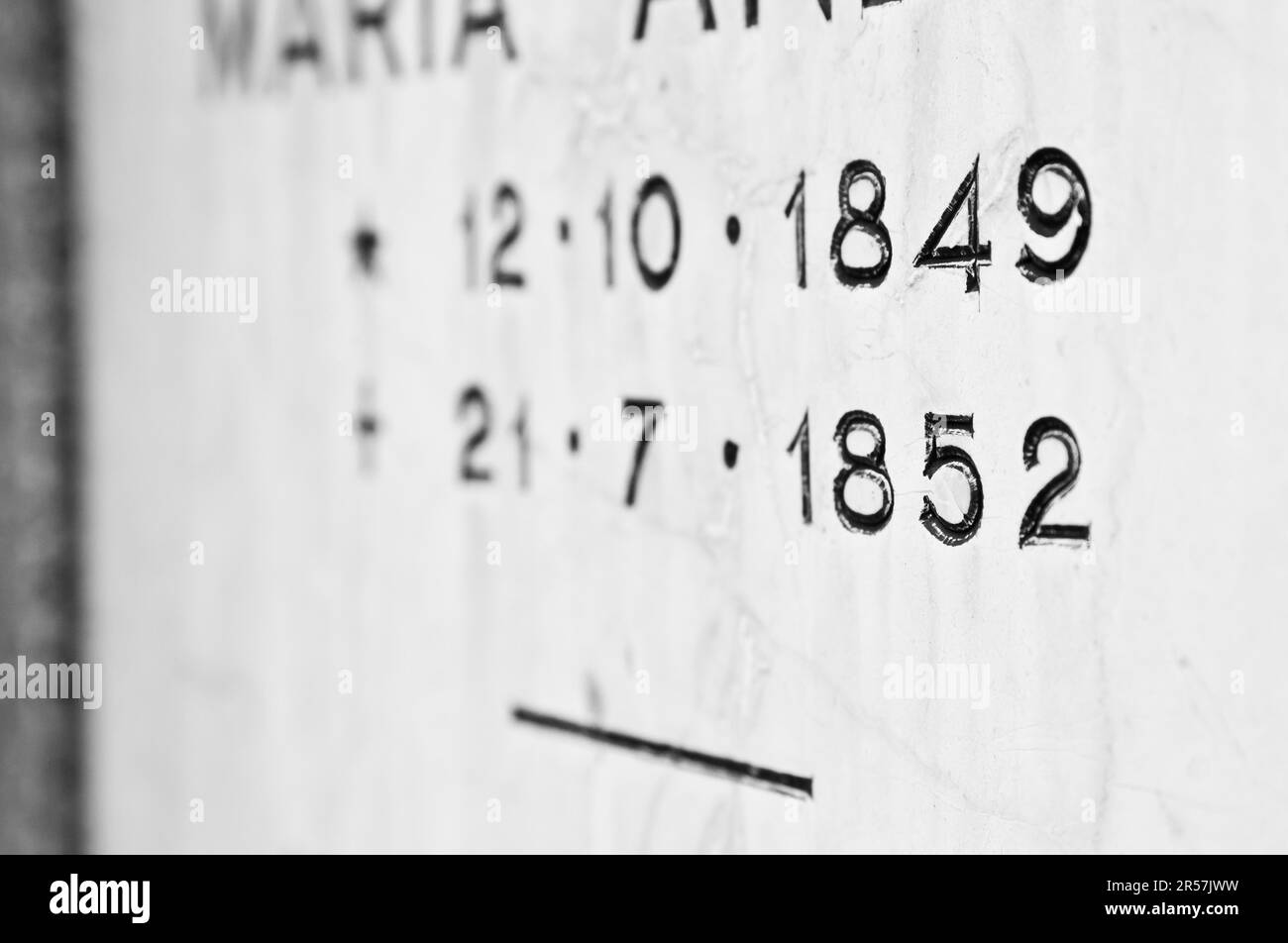 Old tombstone in Italian cemetery with birth and death dates Stock ...