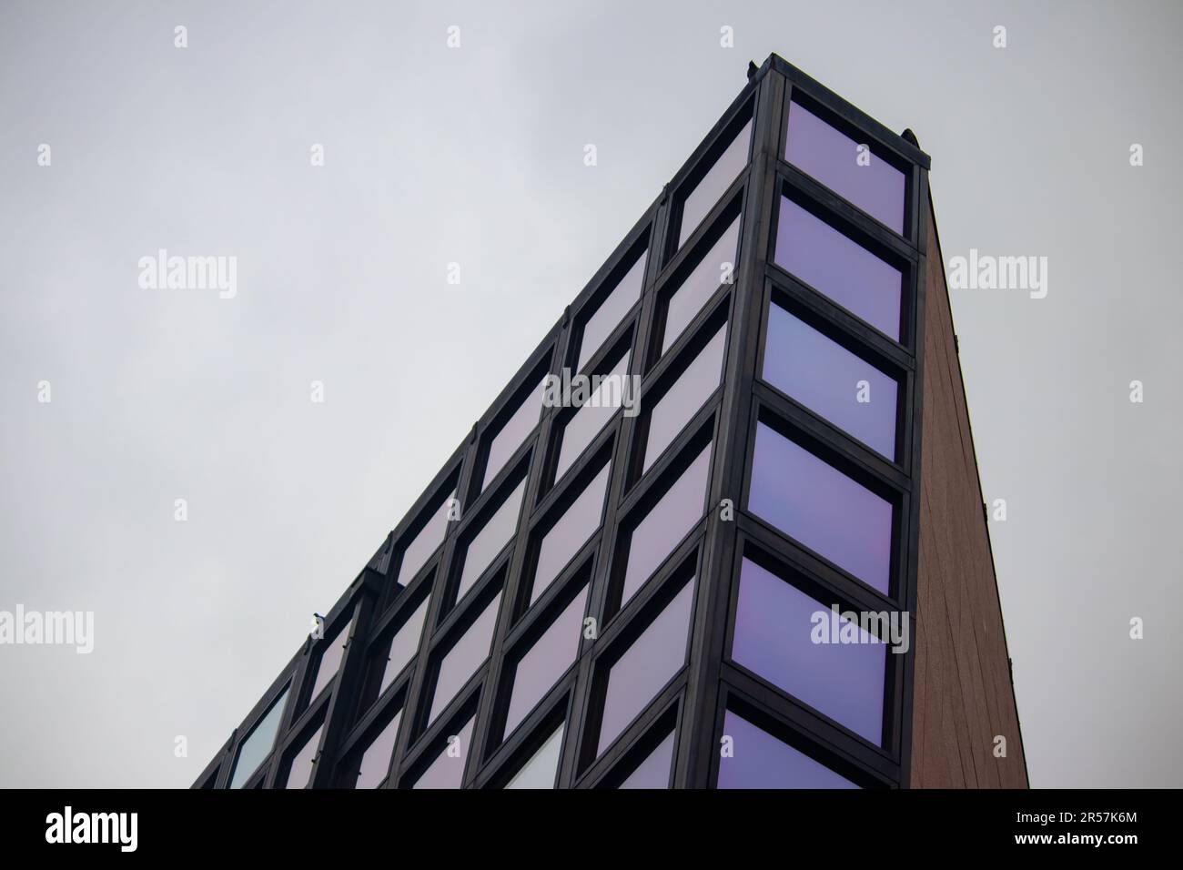 Modern freshly constructed urban building, combined steel with glass ...