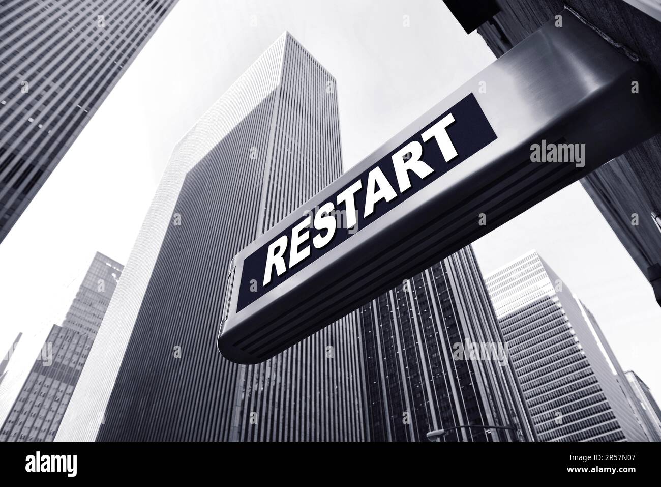 office building with a restart sign Stock Photo - Alamy