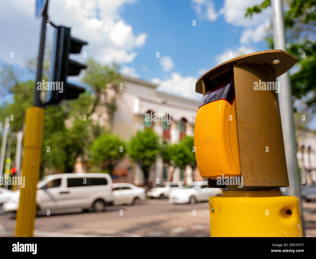 Close-up of a button for switching a pedestrian traffic light Stock ...