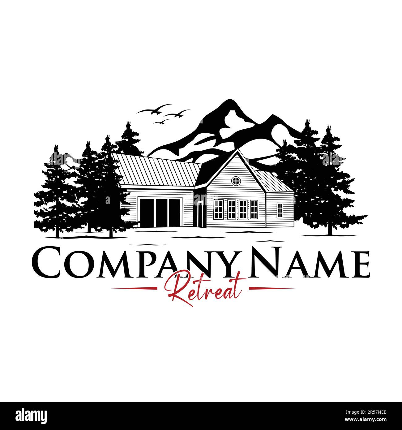 Retreat logo design. Green ecology nature atmosphere, wooden house ...