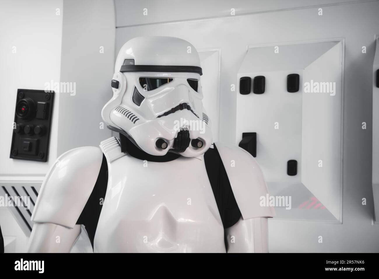 A stormtrooper from the Star Wars movie in full body armor suit costume ...