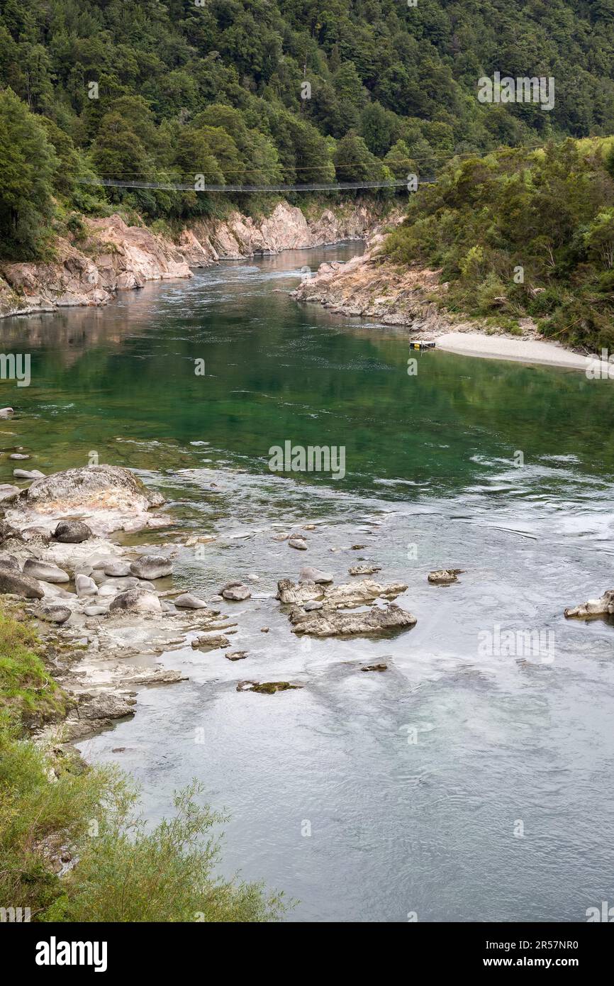 NZ longest swingbridge over the Buller Gorge in New Zealand Stock Photo ...
