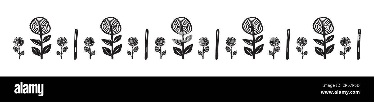 Quirky floral botanic vector border isolated on white background ...