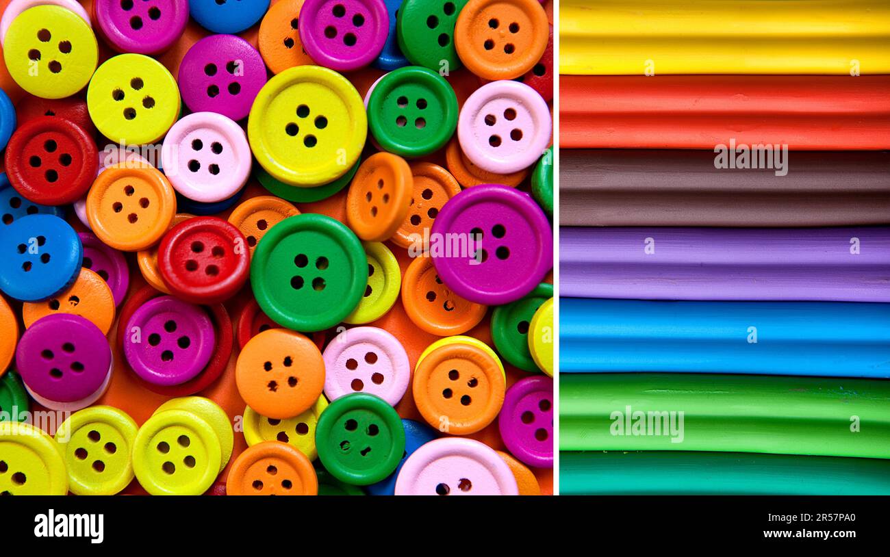 Plasticine and buttons in all colours Stock Photo - Alamy