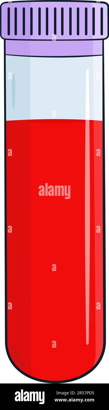 Test tube with cap filled with blood. Cartoon. Vector illustration ...