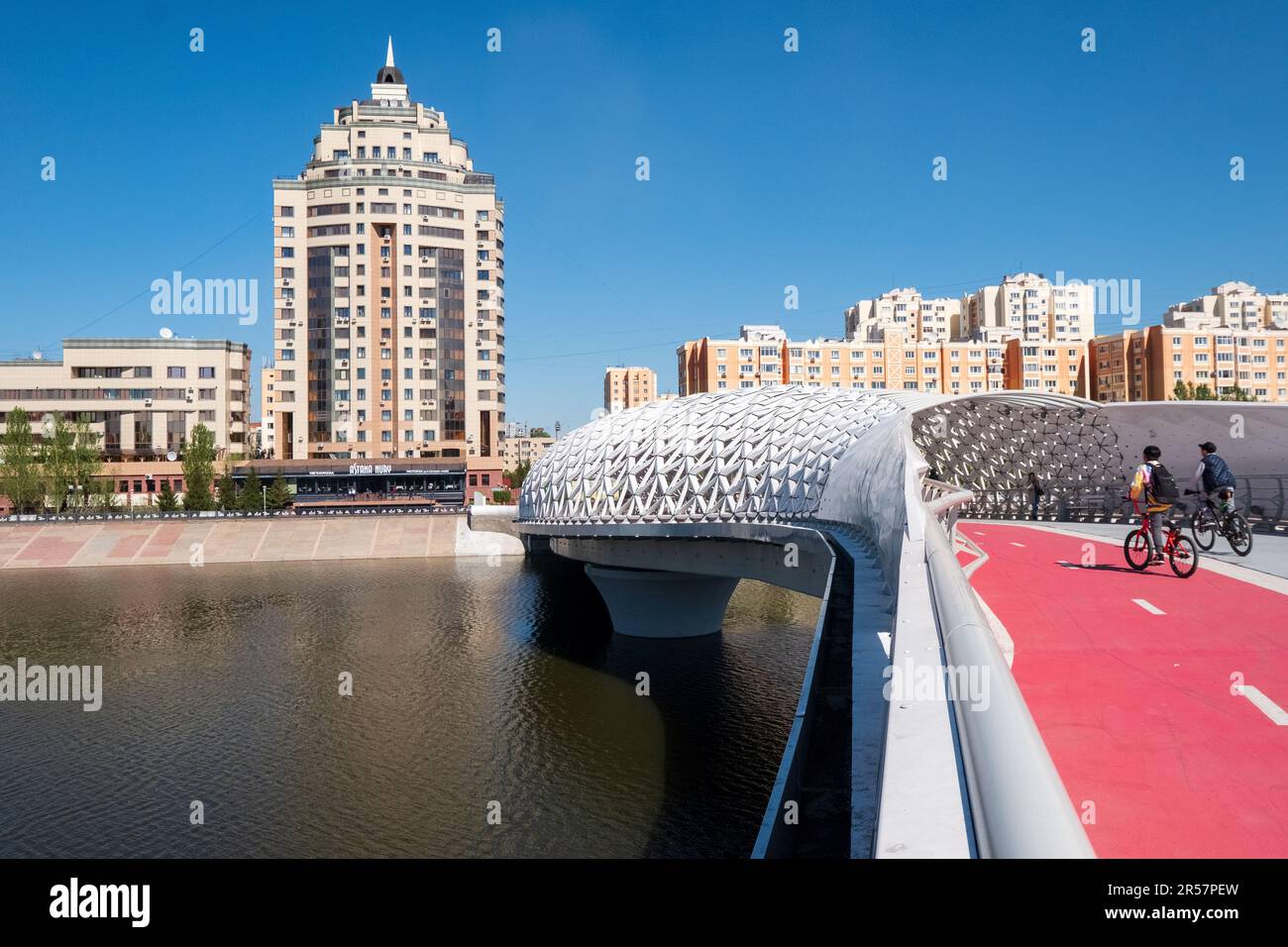 View Of The Modern Pedestrian Atyrau Bridge Over The Ishim River In ...