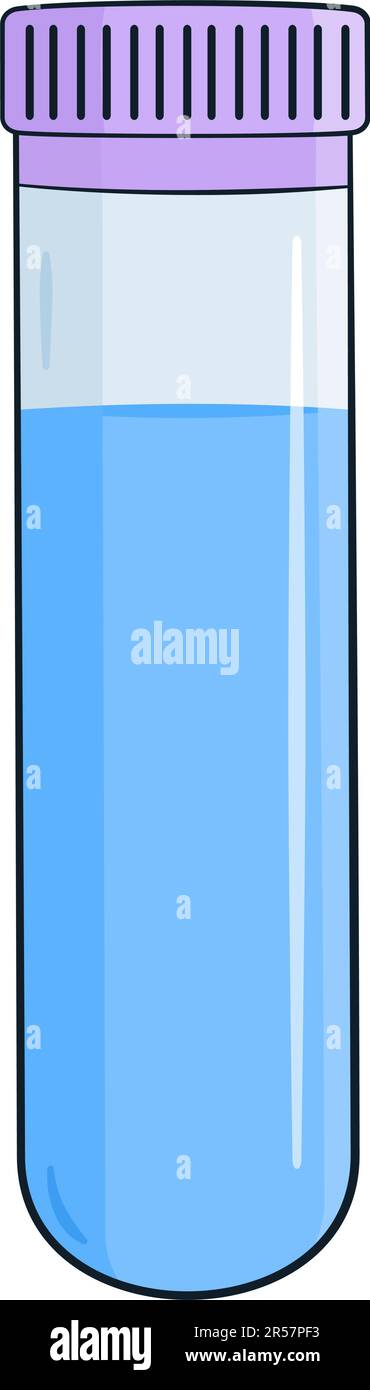 Test tube with cap filled with blue fluid. Cartoon. Vector illustration ...