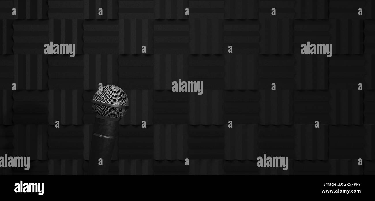 Microphone on a studio foam using as technical background or header, 3d ...