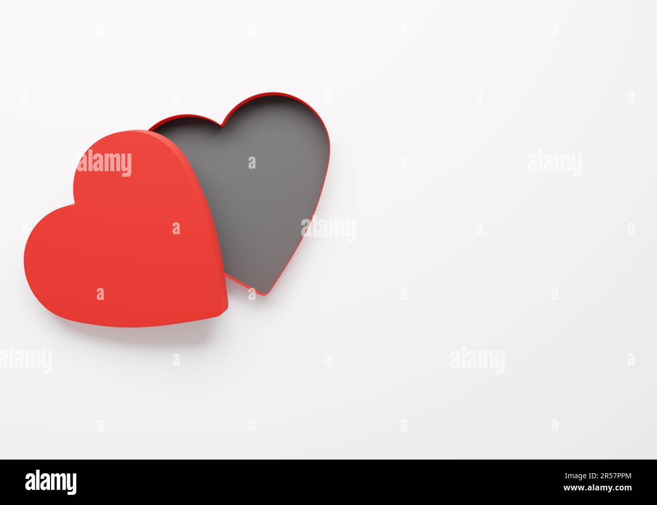 Open red heart shaped gift box or package on a white background, mock ...