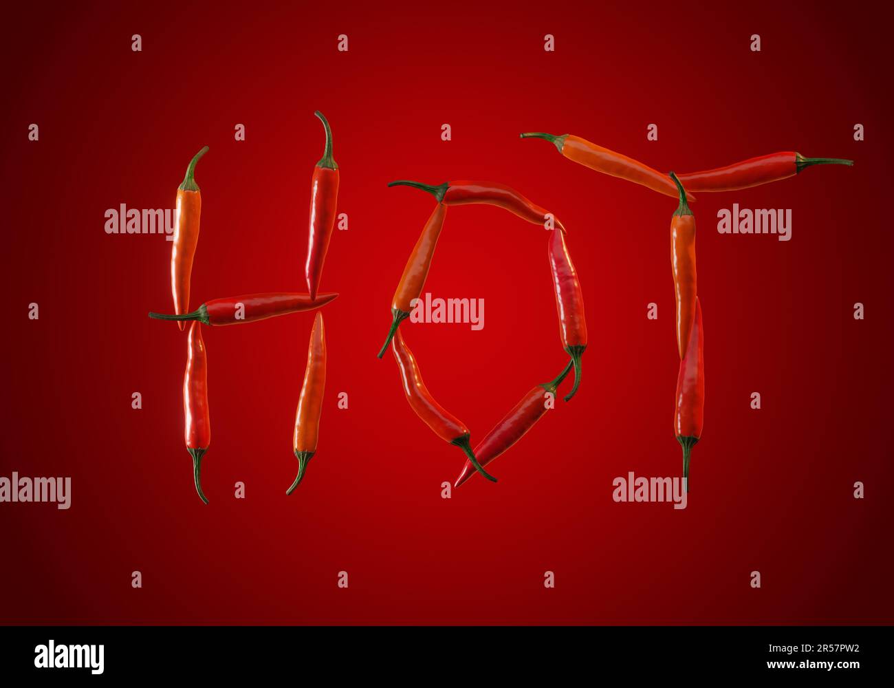 The word Hot written with chili peppers against a red gradient ...