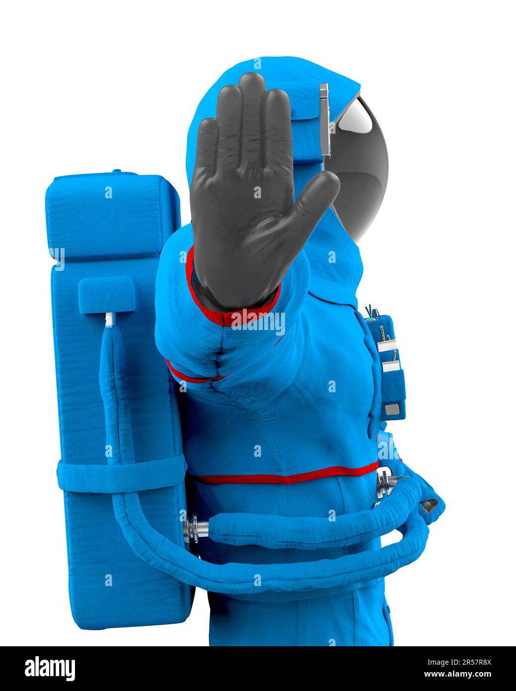 astronaut is saying stop there on white background side view, 3d ...