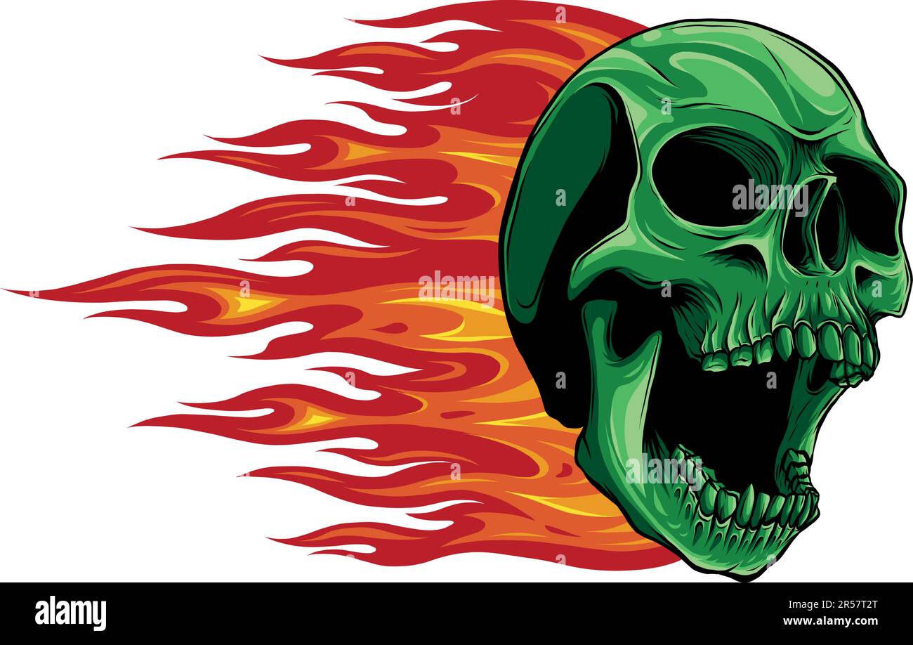 vector illustration of Skull on Fire with Flames on white background ...
