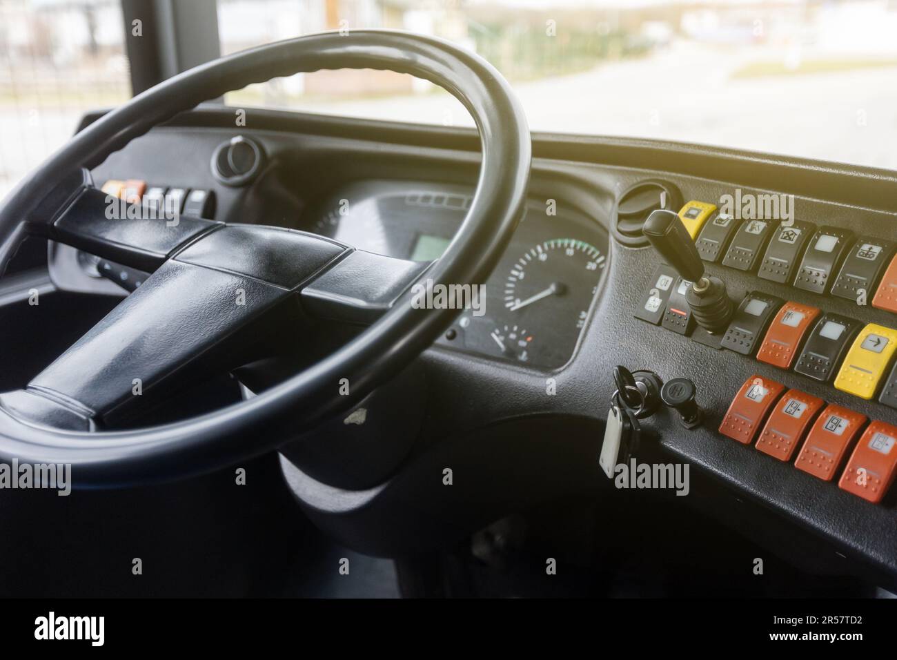 Cockpit or cabin of a public bus, concept of urban public ...