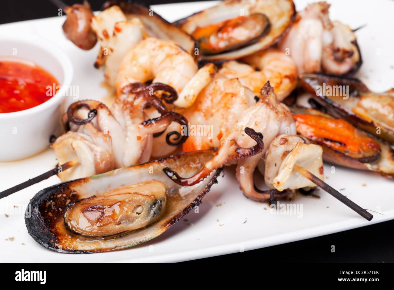 closeup of Seafood Kebab and mussel Stock Photo - Alamy