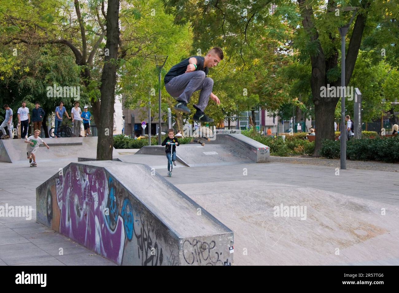Hungary. Budapest. boy with skyboard Stock Photo - Alamy