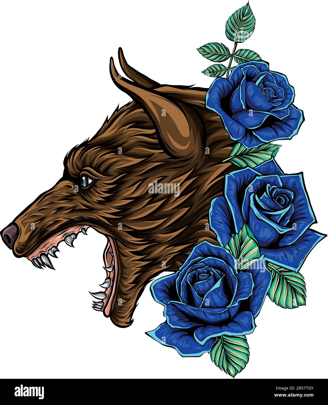 vector illustration of wolf and roses on whiet background Stock Vector ...