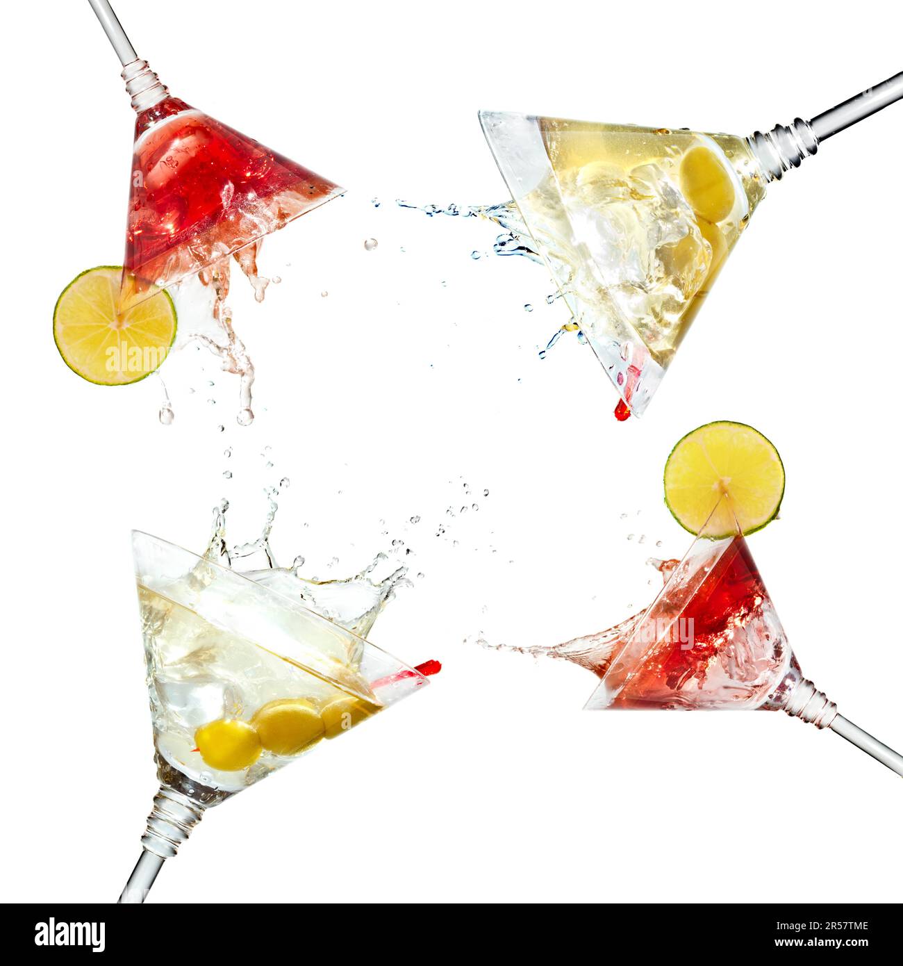 Set of martini cocktails with splash and lime isolated on white Stock ...