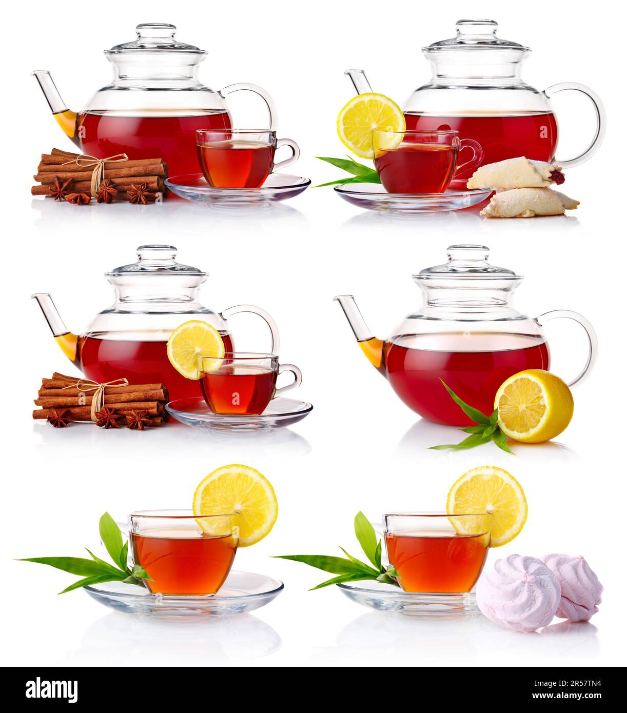 Set of teapot with black tea isolated on white background Stock Photo ...
