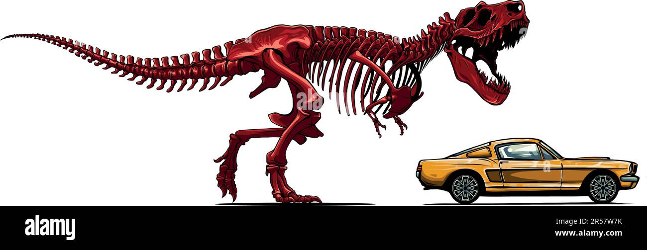vector illustration of skeleton dinousaur chase car Stock Vector Image ...
