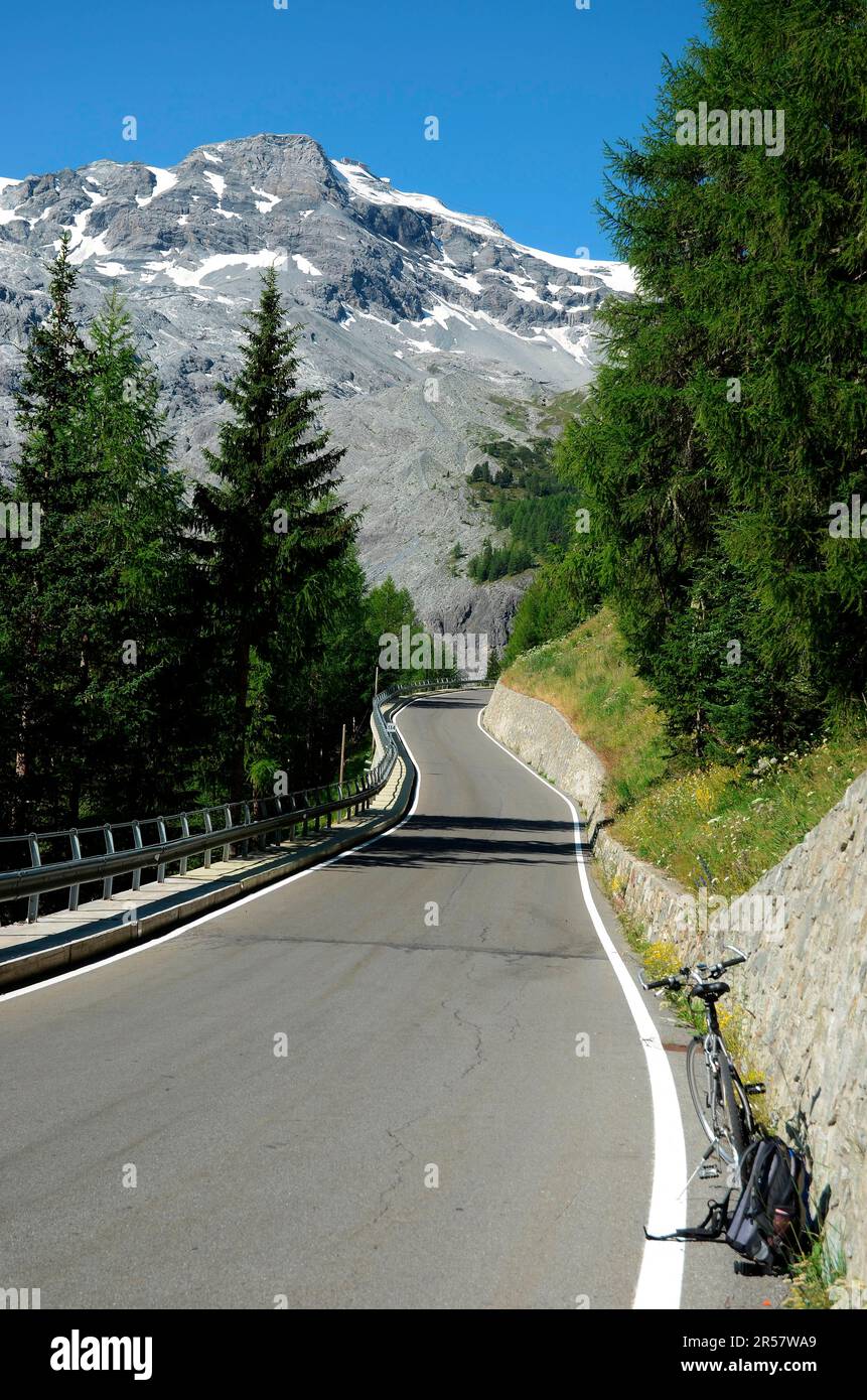 Stilfser Joch pass road with view of the Ortler area, South Tyrol Stock ...