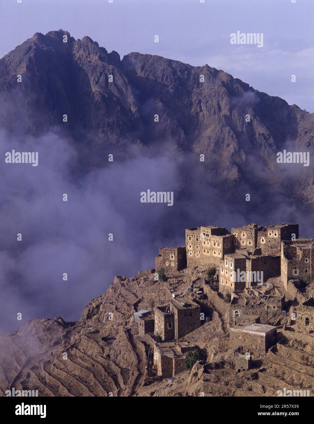 Inaccessible mountain villages like Shehara are typical for Yemen Stock ...