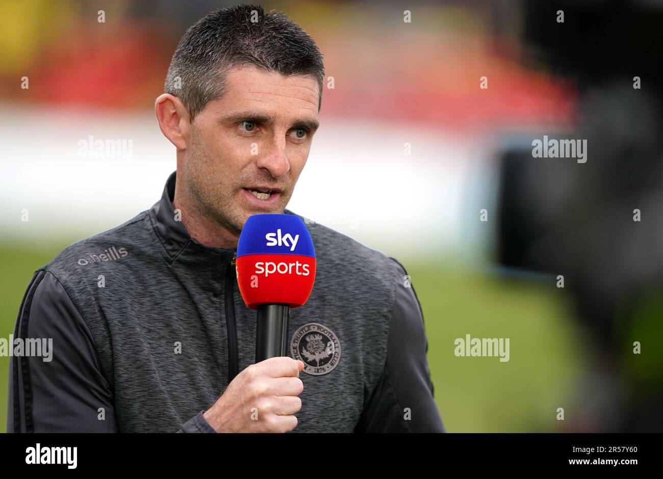 Partick Thistle manager Kris Doolan is interviewed by Sky Sports prior ...