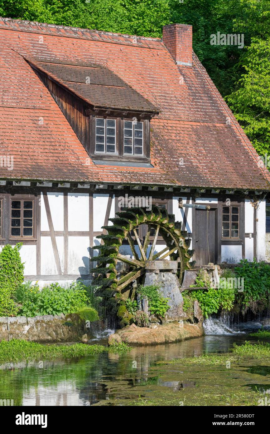 Hammer forge, water wheel, museum, Blautopf in Blaubeuren, Swabian Alb ...