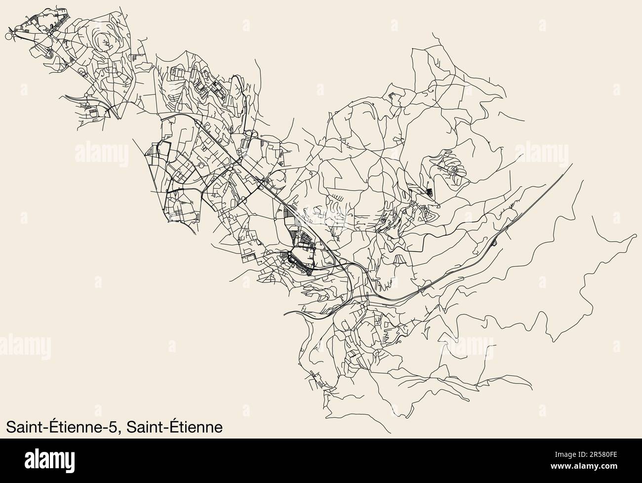Street roads map of the SAINT-ÉTIENNE-5 CANTON, SAINT-ÉTIENNE Stock ...